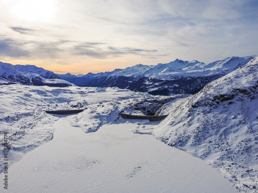 Photo & Art Print Lake Montespluga and its dam in winter, Nikokvfrmoto