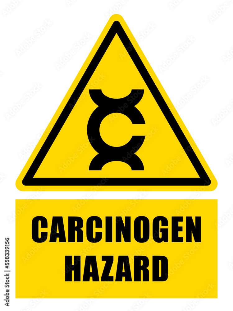 Carcinogen hazard, yellow triangle warning sign with symbol and text ...