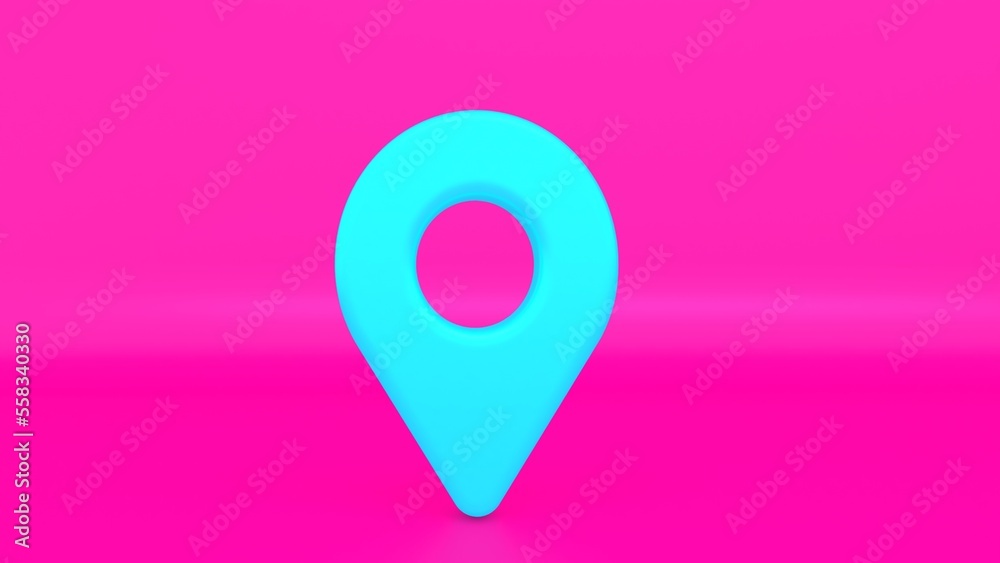 Blue map pointer 3d pin. Location symbol isolated on pink background ...