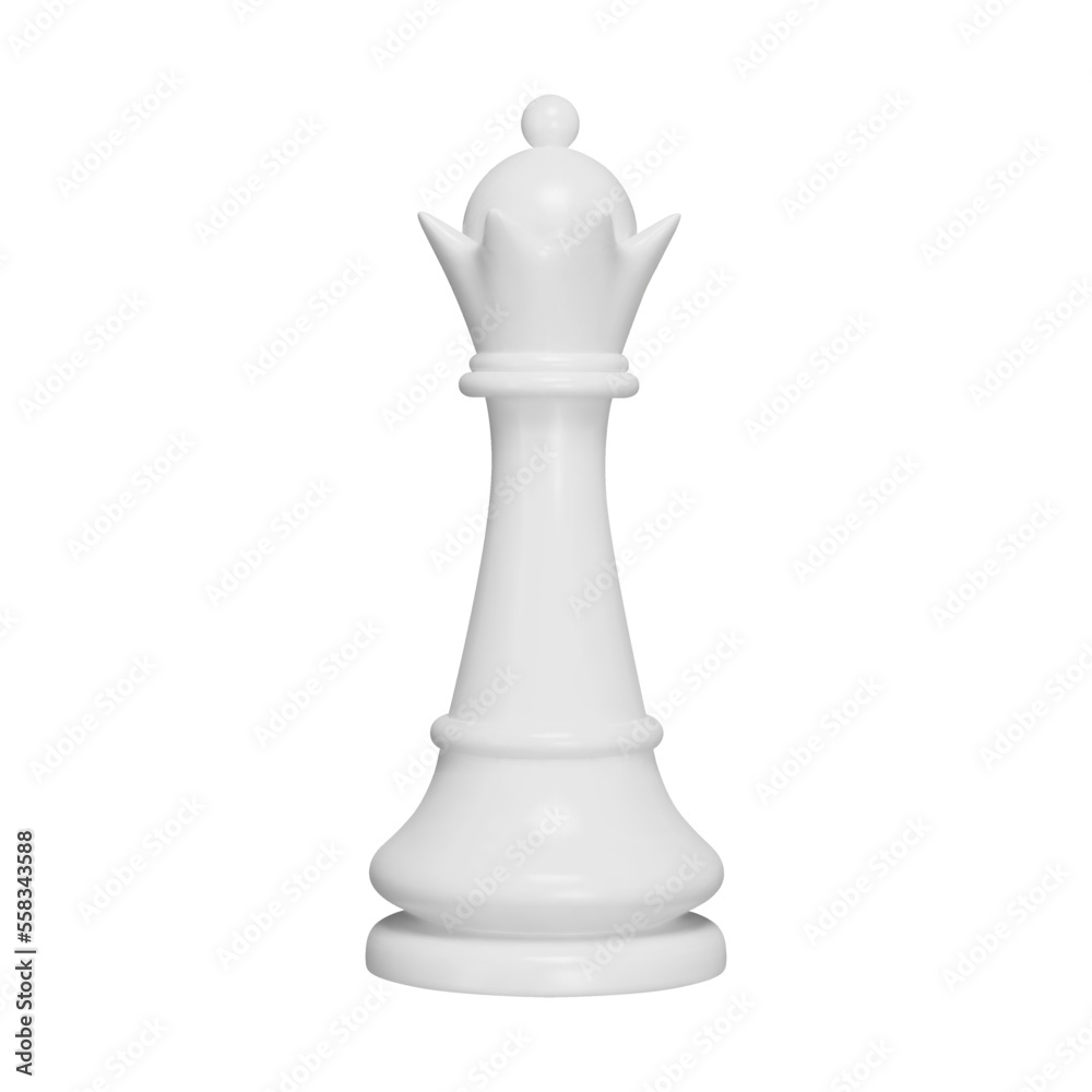 Queen 3d object. Chess piece. White color. Isolated on transparent ...