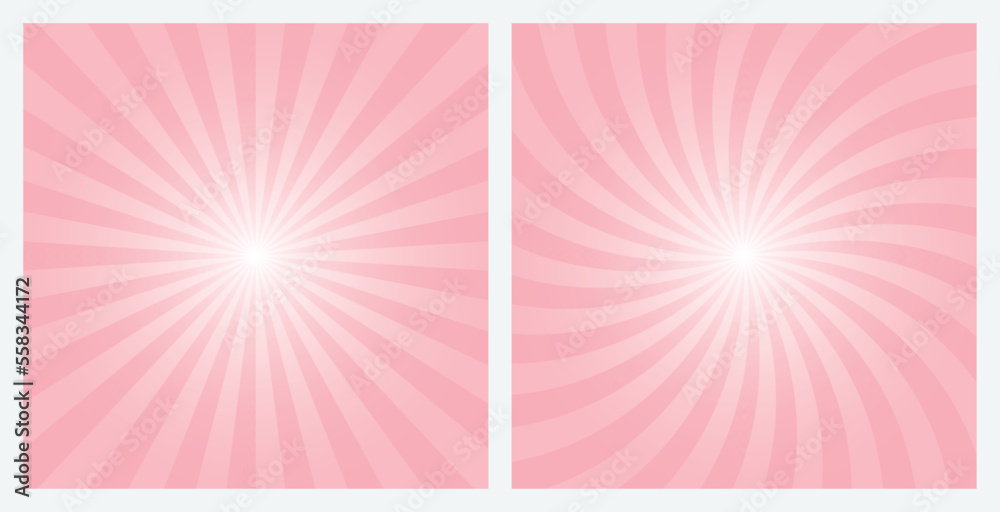 Light Pink sunburst pattern background set. Abstract radial and swirl ...