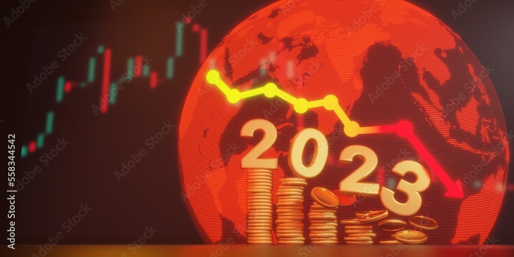 Global recession and financial crisis in 2023 concept, Eruption of gold ...