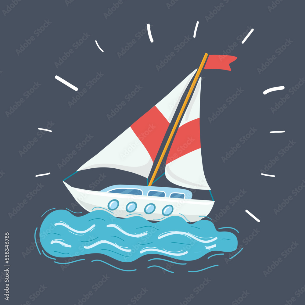 Cartoon image of a wooden sailing boat. Vector illustration for web design, print, magazine ...