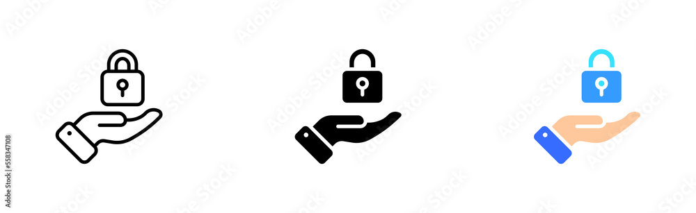 Hand Holding Lock Line Icon Private Information Personal Data