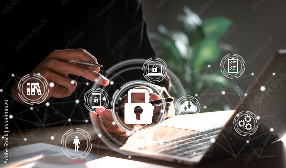 Cyber security concept. Network cybersecurity of connected devices and ...
