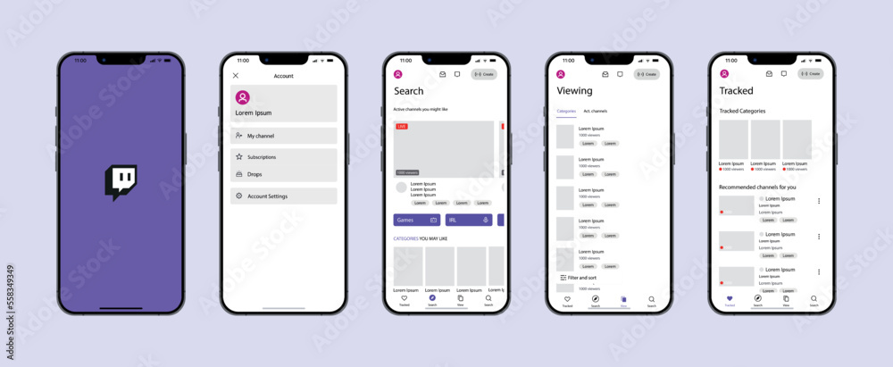 Ulraine, Osiy 04.01.2023 Twitch mobile interface. Twitch screen social media, streaming platform ...