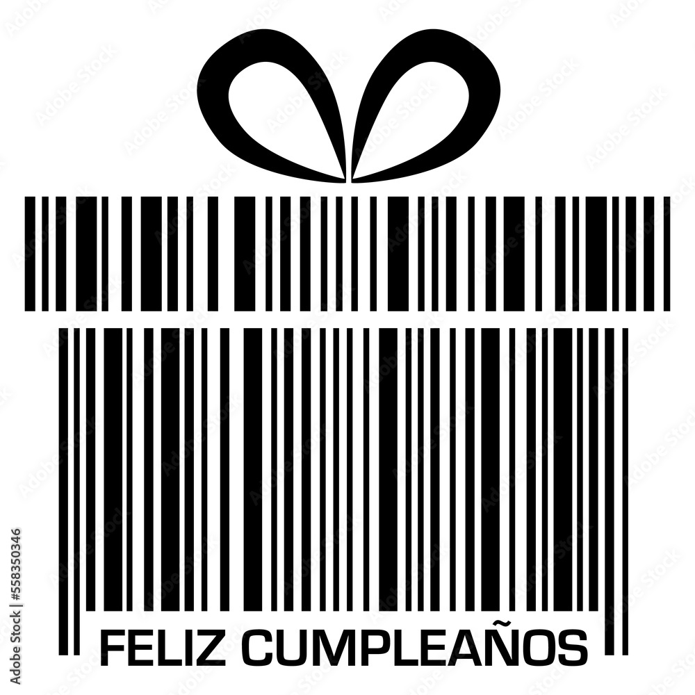 Logo aislado con texto Feliz Cumpleaños en español con código de barras ...