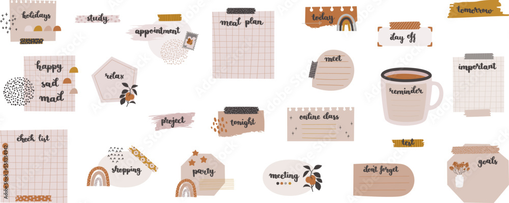 Ready to use essential digital stickers. Digital note papers and ...