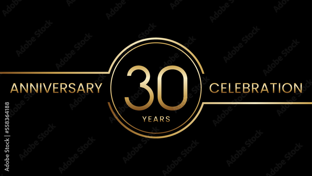 30th anniversary. Anniversary template design with golden text and ring ...