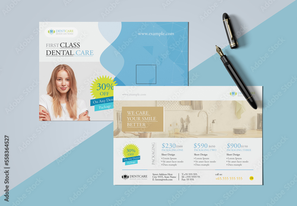 Dental Care Post Card Layout Stock Template | Adobe Stock