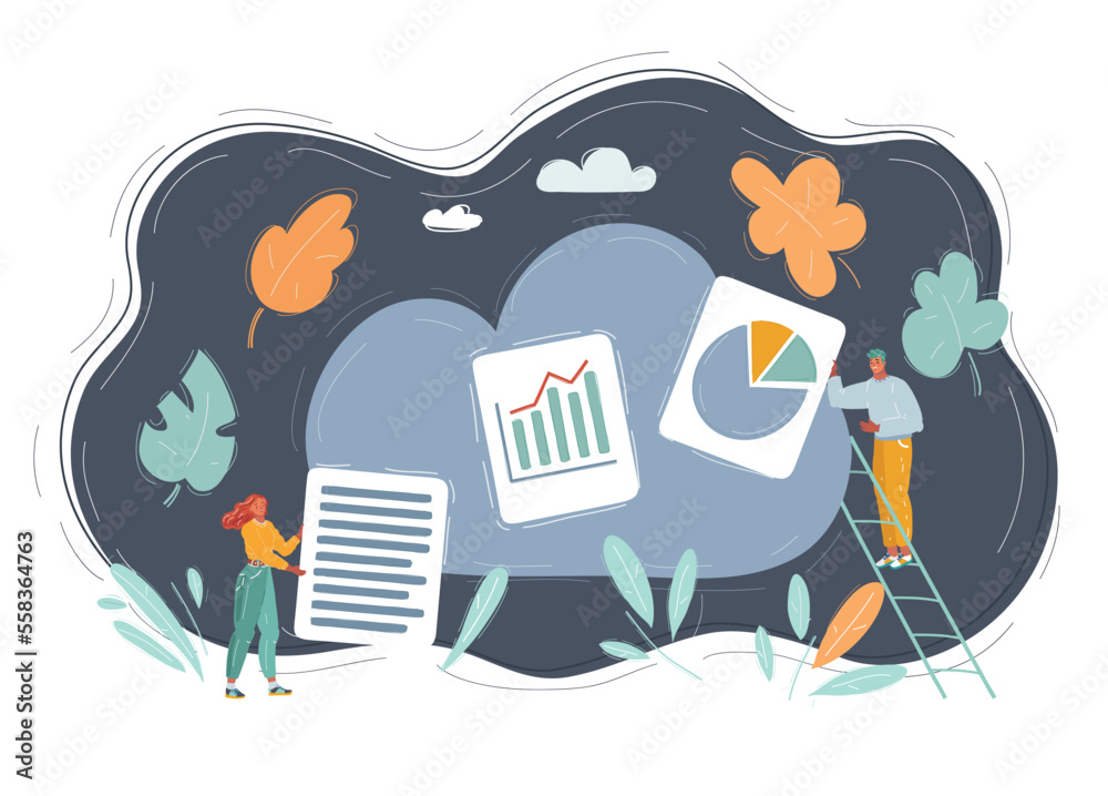 Cartoon vector illustration of Computer technology server room digital ...