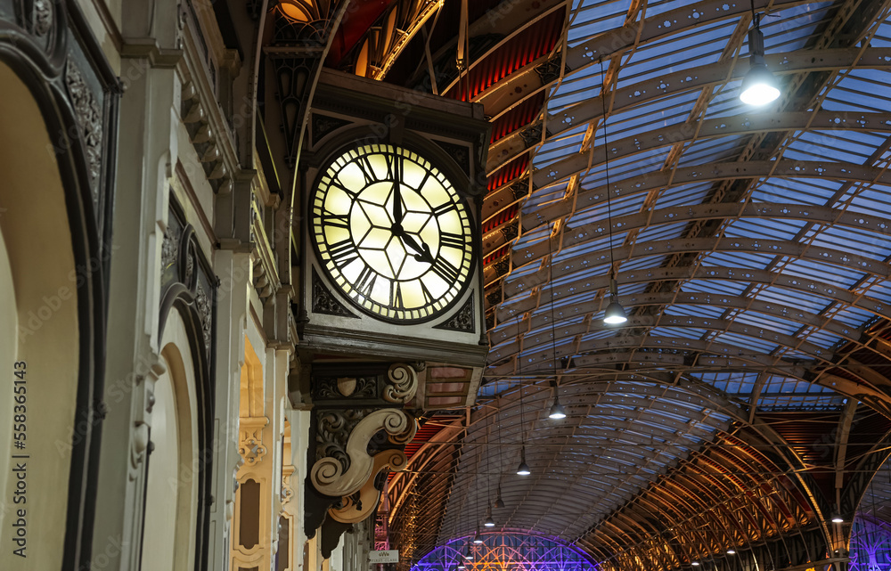 Paddington railway train station in London. Close up view with the ...