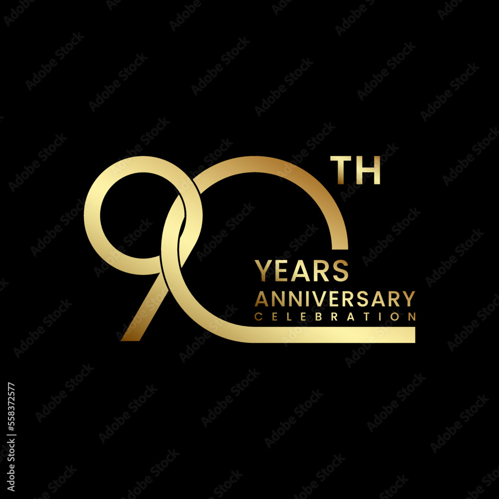 90th anniversary logo design with golden text. Logo Vector Illustration ...