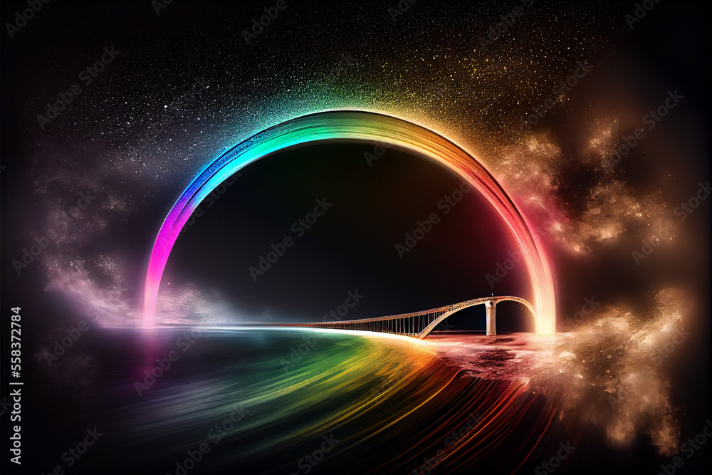 Beautiful abstract rainbow bridge and multi colored space background in ...