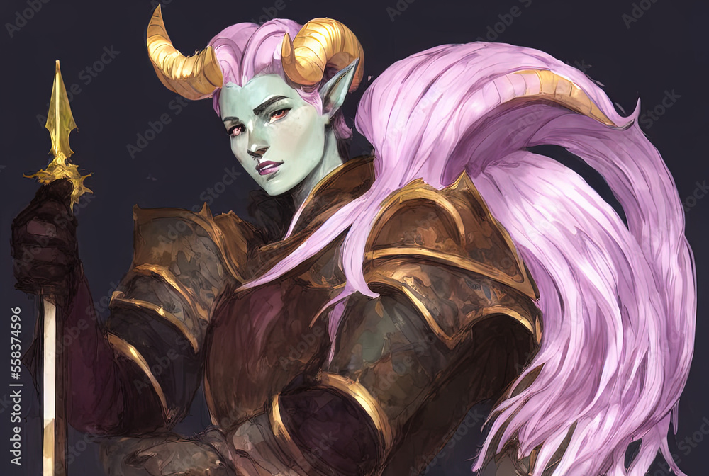 full body tiefling knight watercolor digital 2D painting - - AI ...