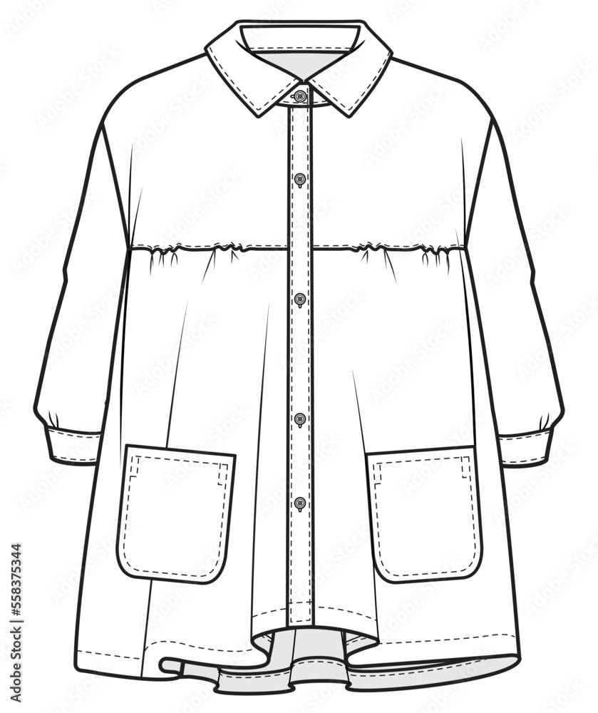 Vetor de toddler girls button front long sleeve maxi smock dress flat ...