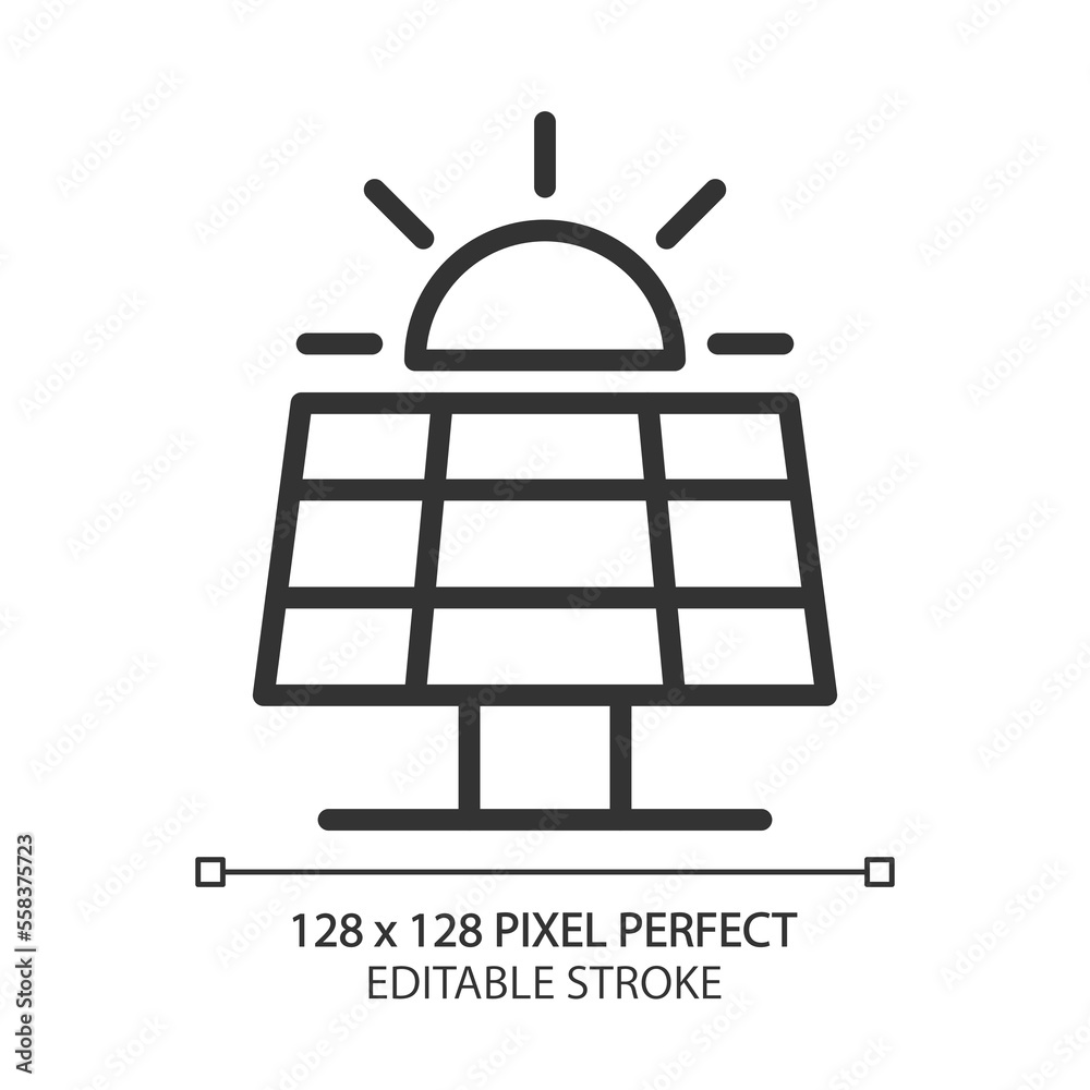 Solar panel pixel perfect linear icon. Photovoltaic. Alternative source ...