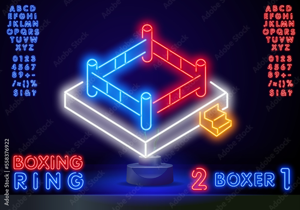 Boxing ring neon text with glove. Boxing club and advertisement design ...