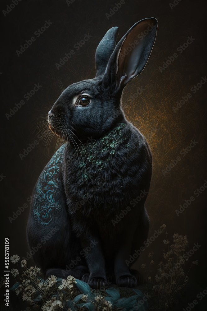 magical beautiful black rabbit, dark fantasy, symbol 2023, art ...