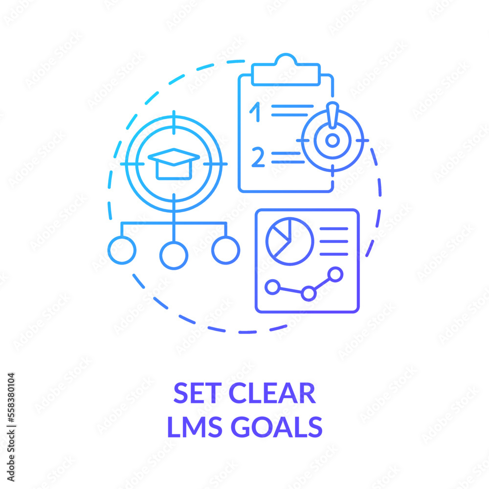 Set clear lms goals blue gradient concept icon. Launching school ...