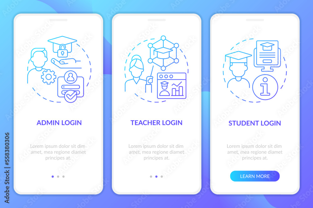 Learning management system access blue gradient onboarding mobile app screen. Walkthrough 3 ...