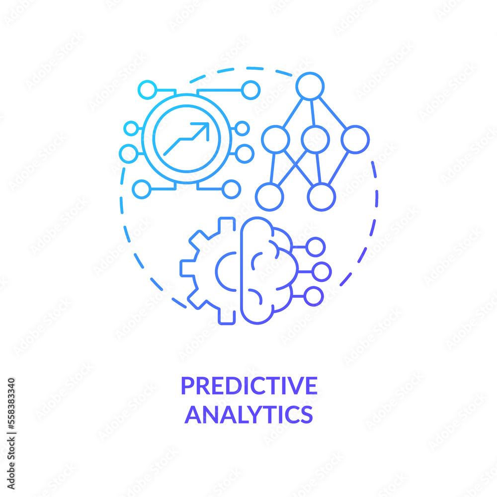 Predictive analytics blue gradient concept icon. AI technology benefit. Data science in ...