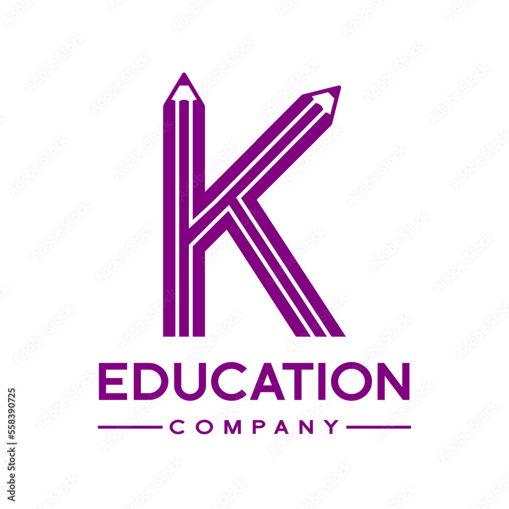 K letter formed by pencil vector logo template. Design elements for ...