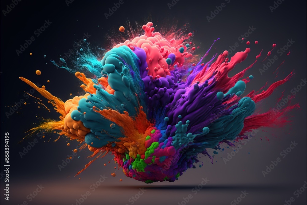 a multicolored object flying through the air with a dark background. generative AI, generative ...