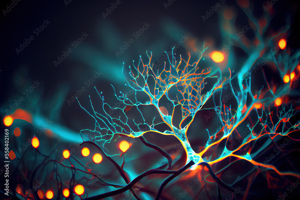 Neuron cells sending electrical chemical signals, Generative AI Stock ...