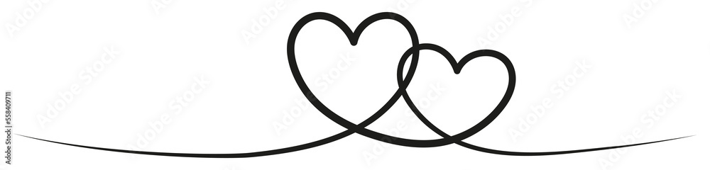 Two hearts continuous one line art. Double heart wavy sketch line ...