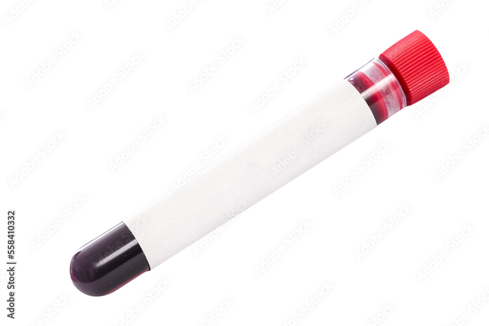 Single blood test tube with empty sticker isolated on a transparent ...