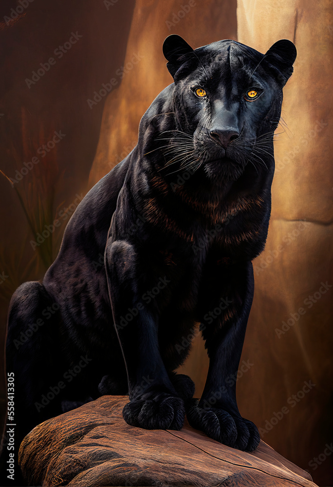Leopard in the jungle. Black pantera. Illustration for advertising ...