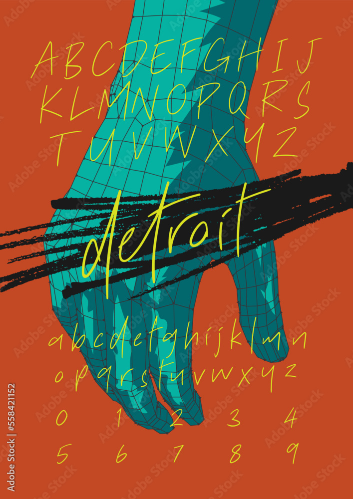 Detroit font, uppercase letter, lowercase letter, alphabet vecter set ...