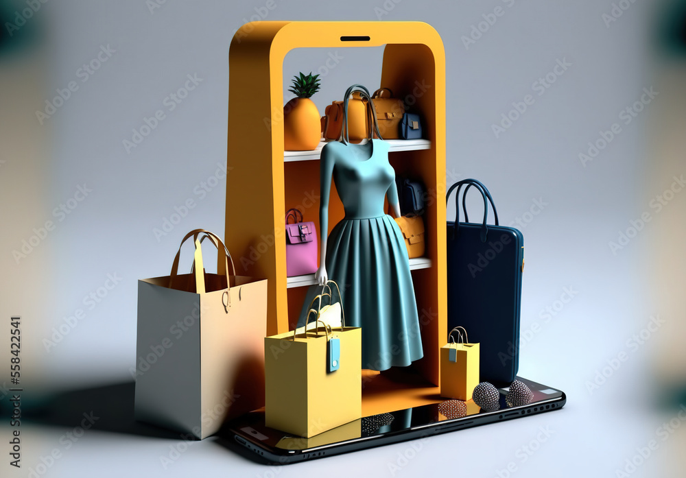 Online shopping concept. Realistic 3d illustration. Fashion on internet ...