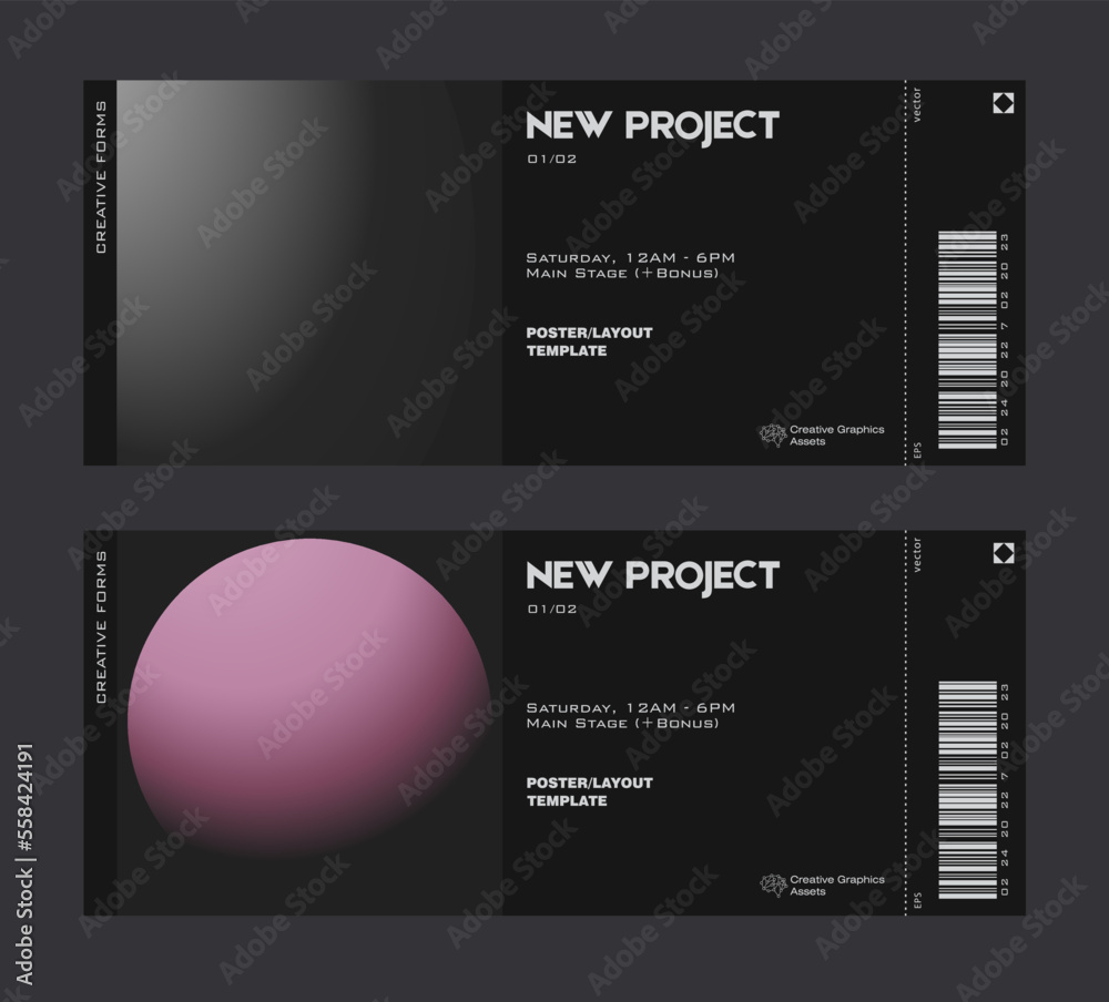 Gradient aesthetic art modern ticket design collection. Template set ...