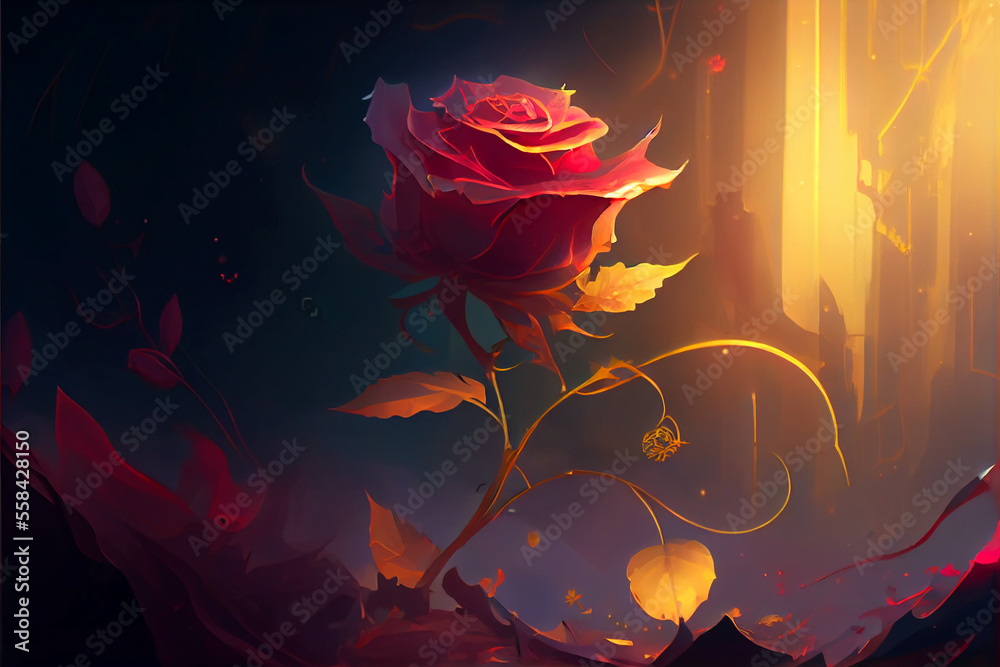Majestic ruby red rose golden background magical magestic. Love ...