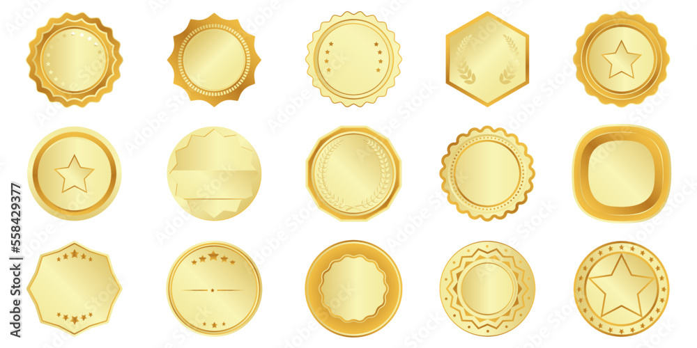 Set of golden medal badge in different shape Stock Vector | Adobe Stock