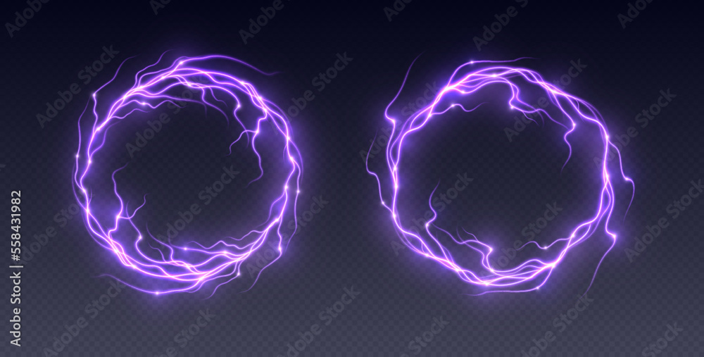 Electric lightning frames, round thunderstorm border, realistic ...