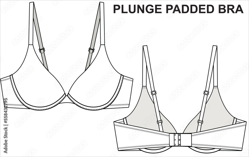 Vetor de TECHNICAL SKETCH OF PLUNGE PADDED BRA IN VECTOR FILE do Stock ...