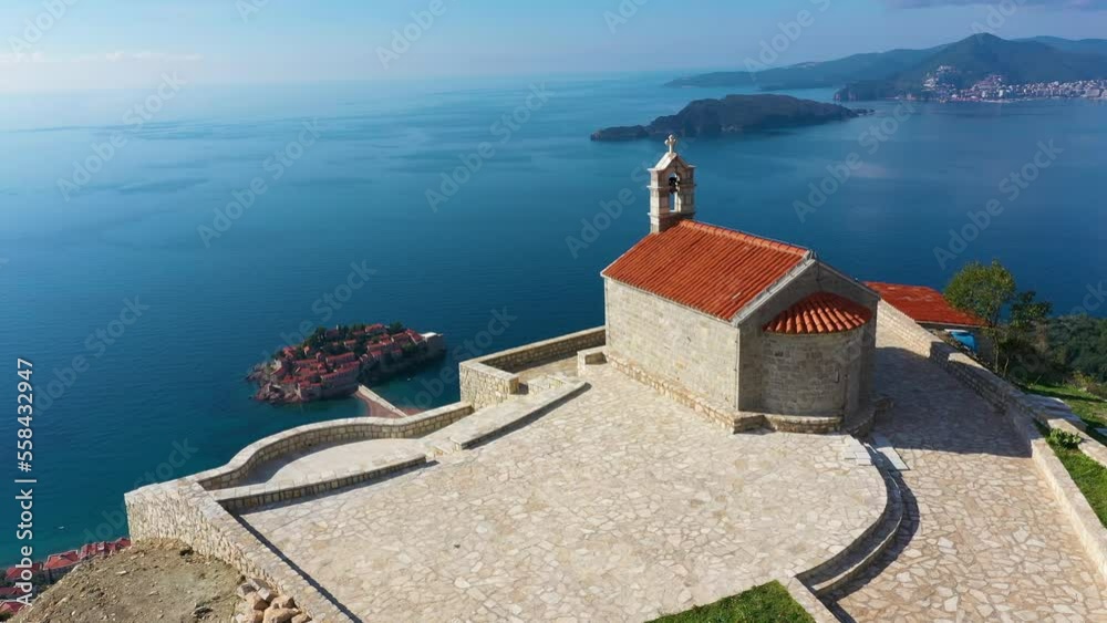 Aerial 4K Drone footage of St. Sava Church and Sveti Stefan island of ...