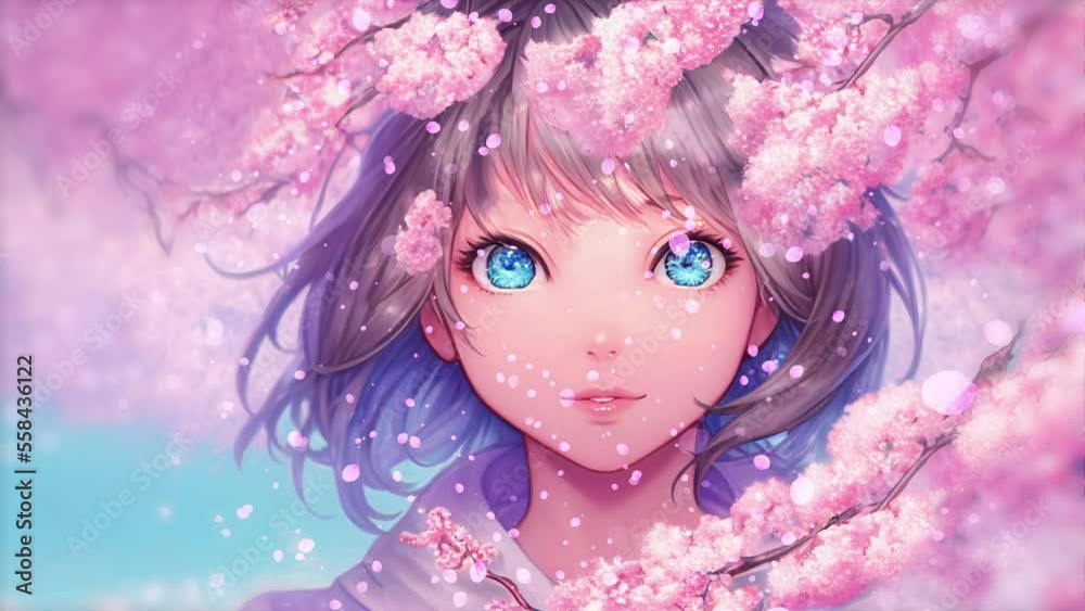 Beautiful Anime Girl in Sakura Blossom. 4k Wallpaper vídeo de Stock ...