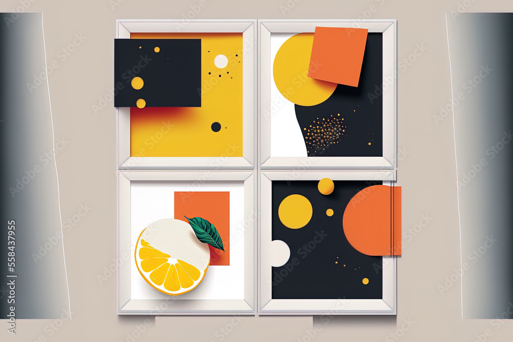 Four frames, photos, pieces, an image, or an illustration are collaged ...