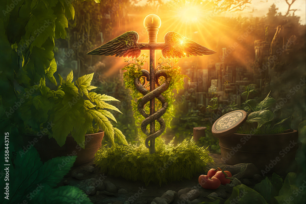 Ilustração do Stock: Richly stylized medical caduceus enthroned in the ...