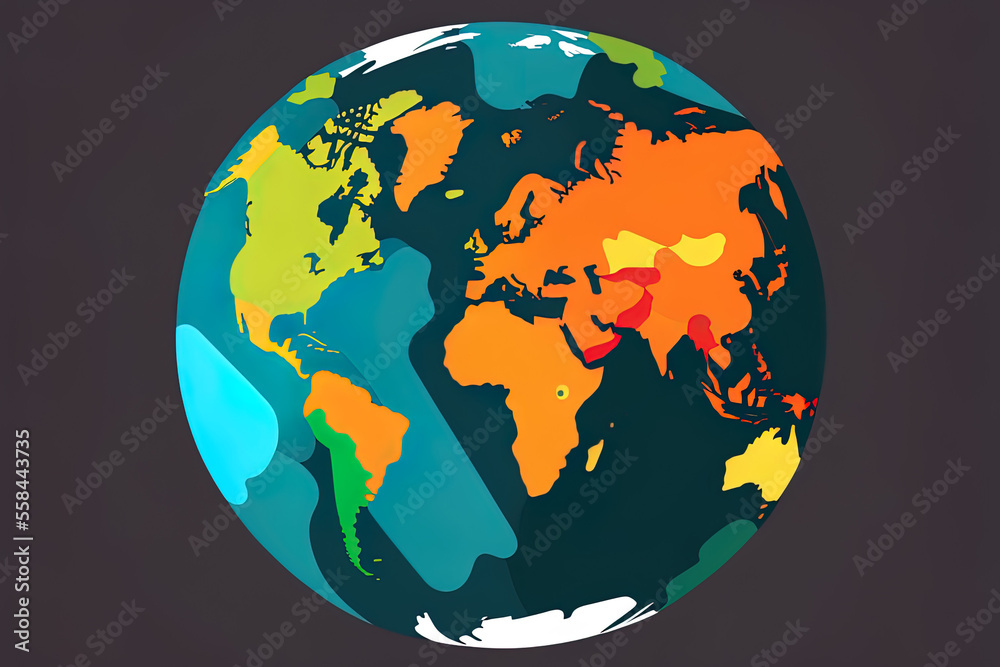 globe with a world map illustration global map icon in isolation ...