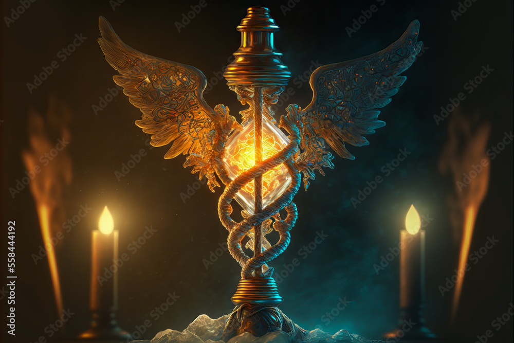 Glittering, a stylized medical symbol of majestic cool embraced by a ...