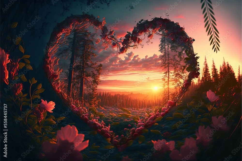 Heart shape in beautiful nature. Generative Ai Stock Illustration | Adobe Stock