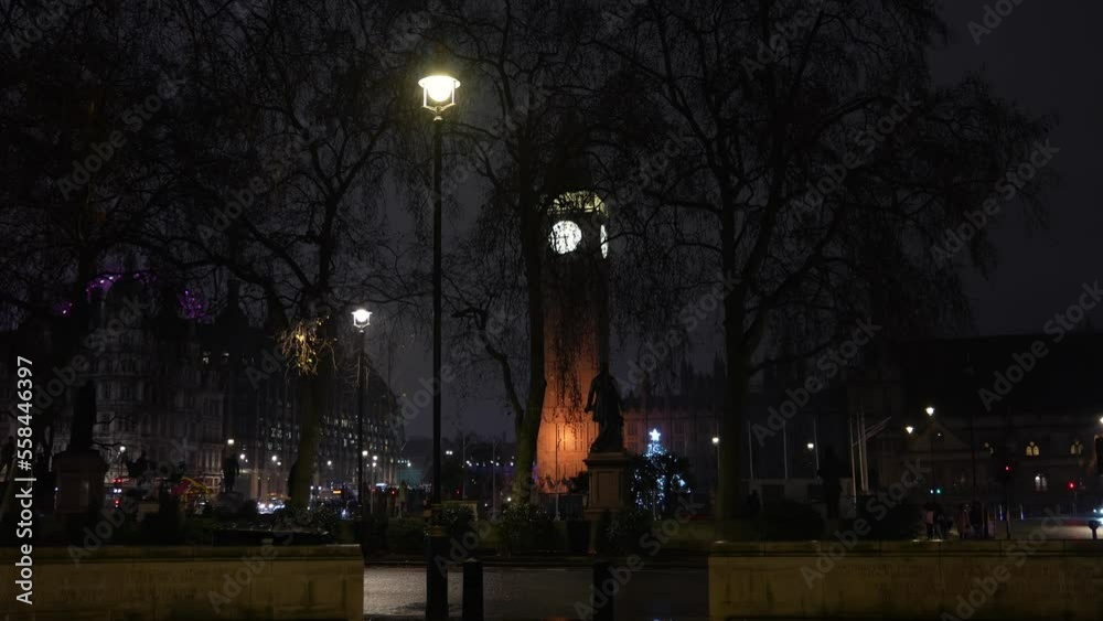 London in a rainy night. 4K video with Big Ben clock tower landmark ...
