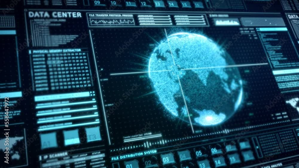 Futuristic digital cyber security data center user interface screen ...