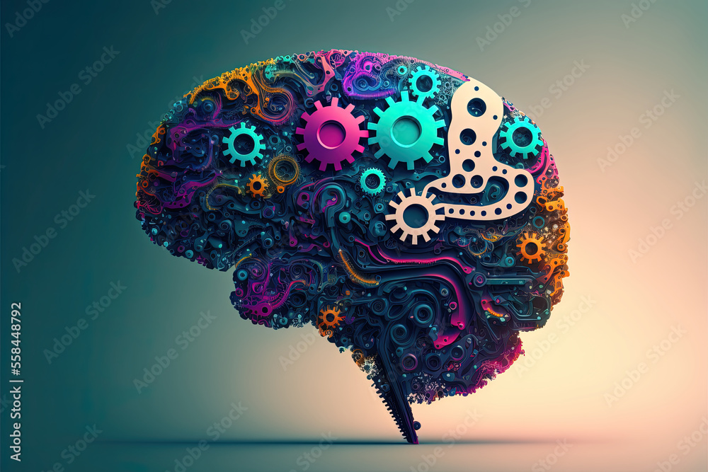 Human brain made of gear and cogwheels created using Generative AI ...