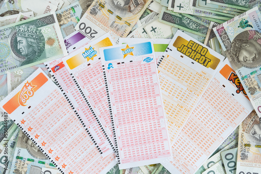 Lotto lottery tickets and Polish złoty money, PLN zloty banknotes ...